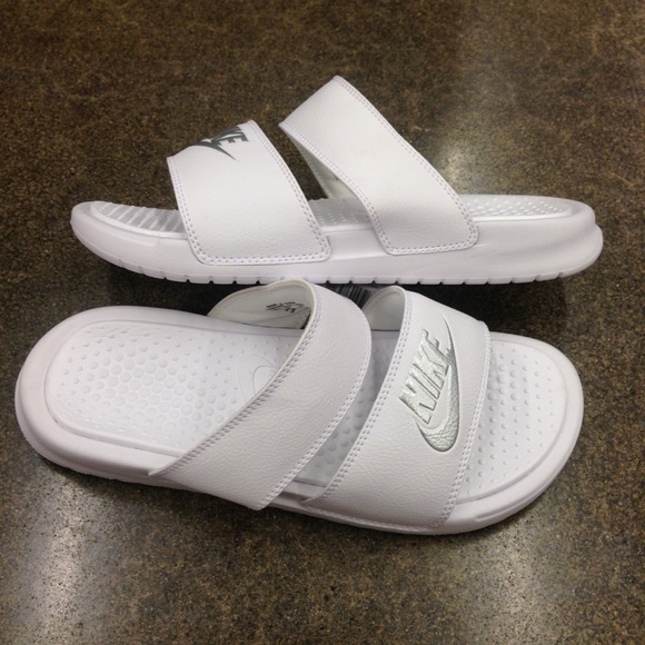 Nike Shoes Wmns Nike Benassi Duo Ultra Slides White Silver Poshmark